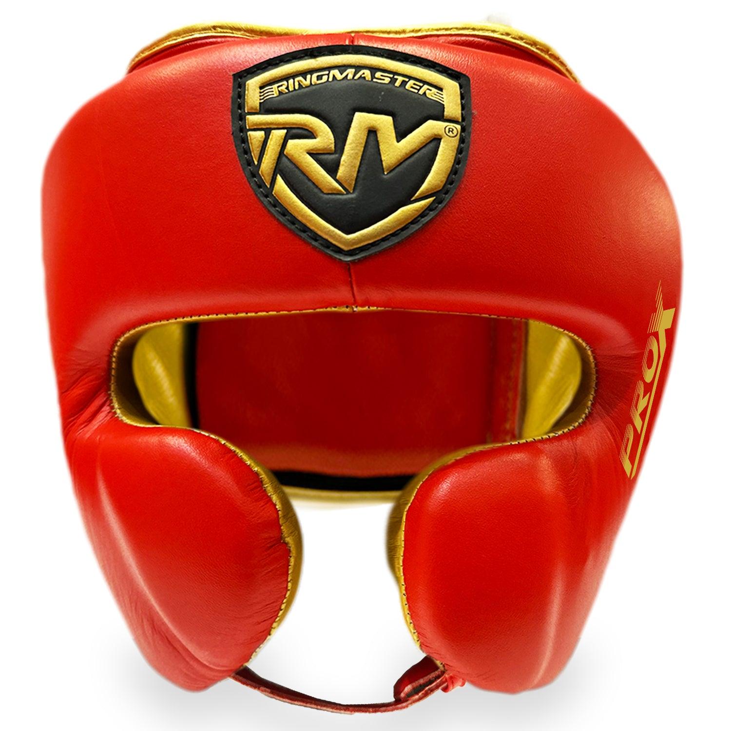 RingMaster Sports Boxing Head Guard | ProX Series Red Gold Head Guard