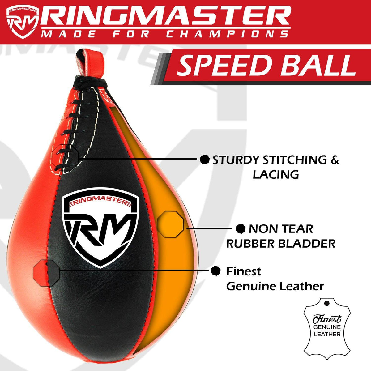 RingMaster Sports Speed Ball Genuine Leather Red/Black – RINGMASTER ...