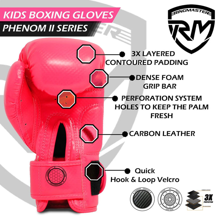 RingMaster Sports - Phenom Kids Boxing Gloves CarbonTech Hot Pink ...